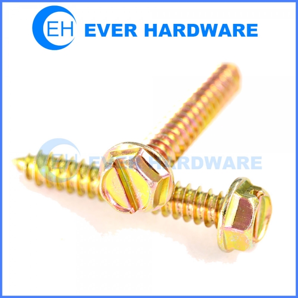 Sheet Screw Steel Slotted Drive Hex Washer Head Sharp Point Fastener